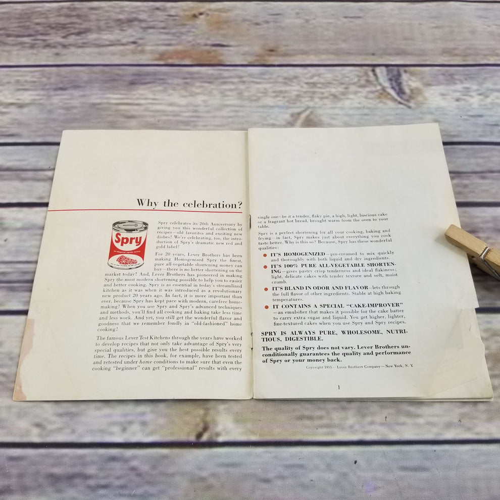 Vintage Cook Book Spry Promo 20th Anniversary Cookbook Shortening Reci ...