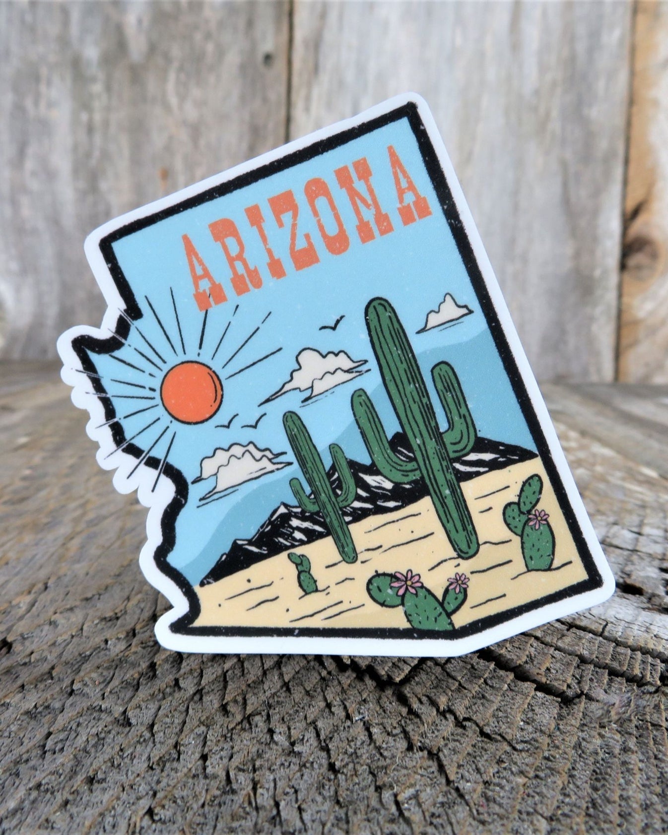 Arizona State Shaped Sticker Retro Decal Cactus Full Color Waterproof ...