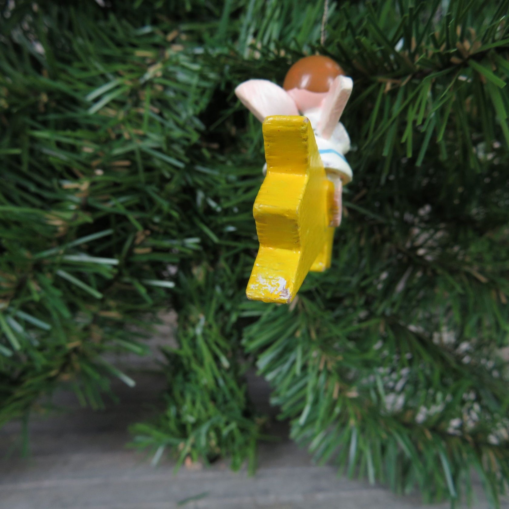 Vintage Angel on Shooting Star Wood Ornament Yellow Wooden Christmas ...