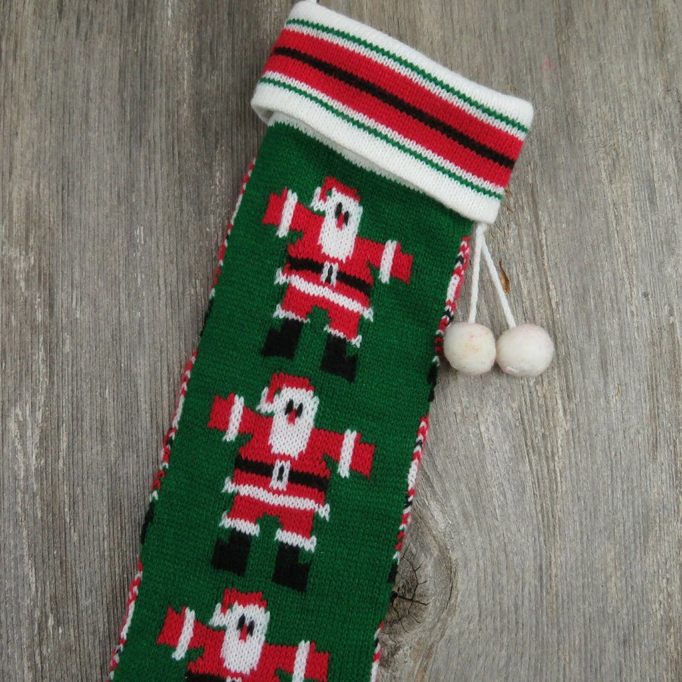Vintage Santa Claus Stocking Striped Christmas Knitted Knit Green Red ...