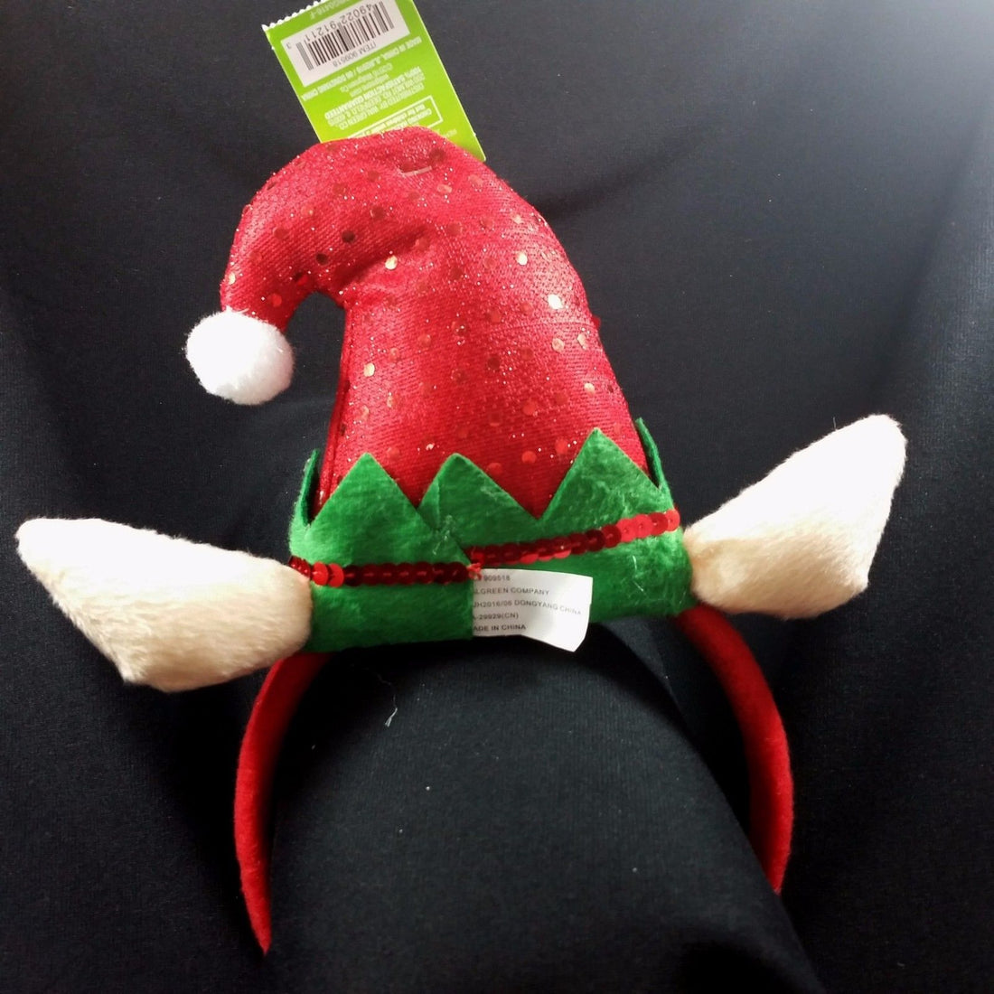 Santa Claus Elf Ears Headband Stocking Hat Sequins Sparkles Bells Ugly ...