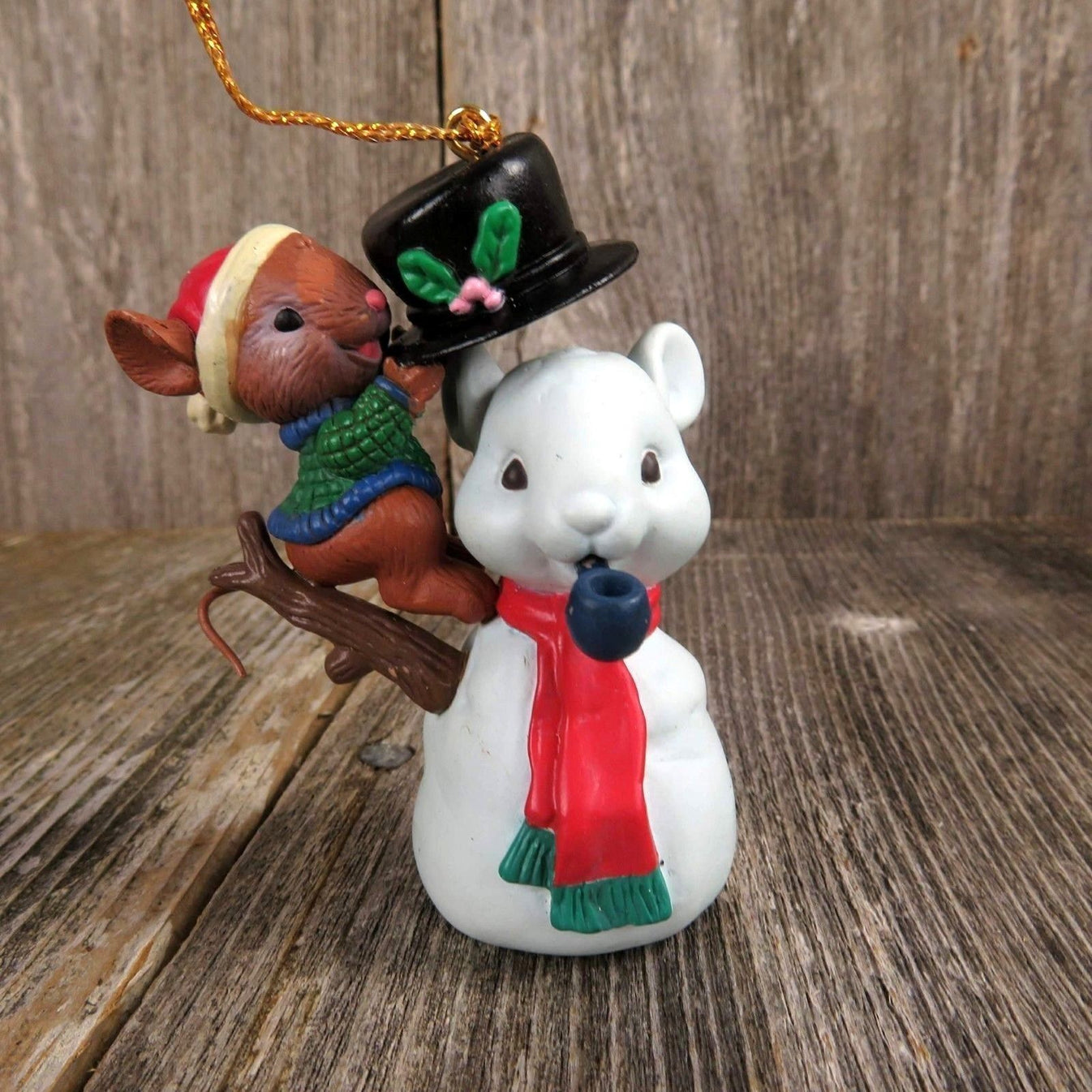 Snowman Mouse Mice Ornament Vintage Top Hat Dressing Building Enesco L ...