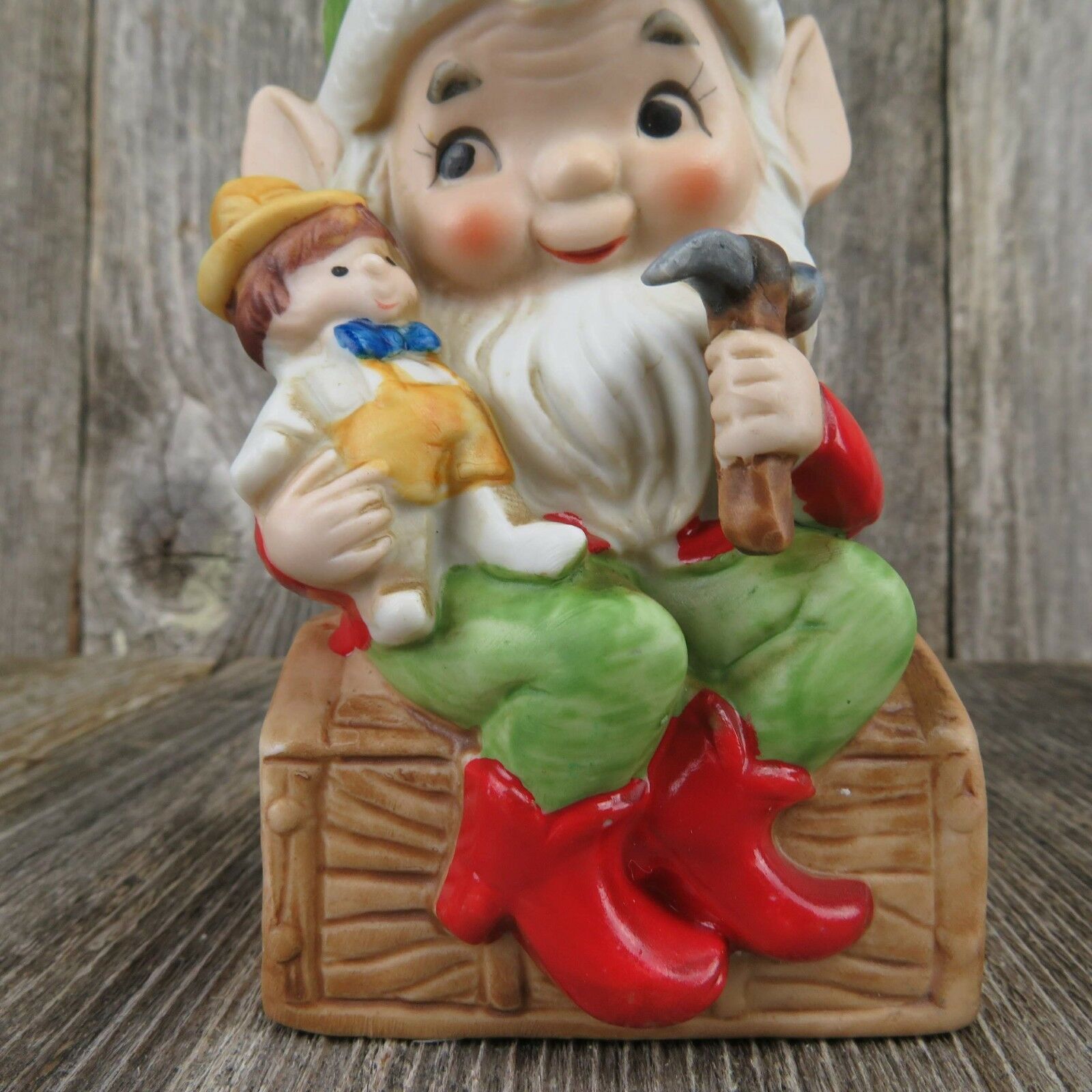 Vintage Toy Maker Elf Figurine Santa Christmas Doll Ceramic Homco Bisq ...