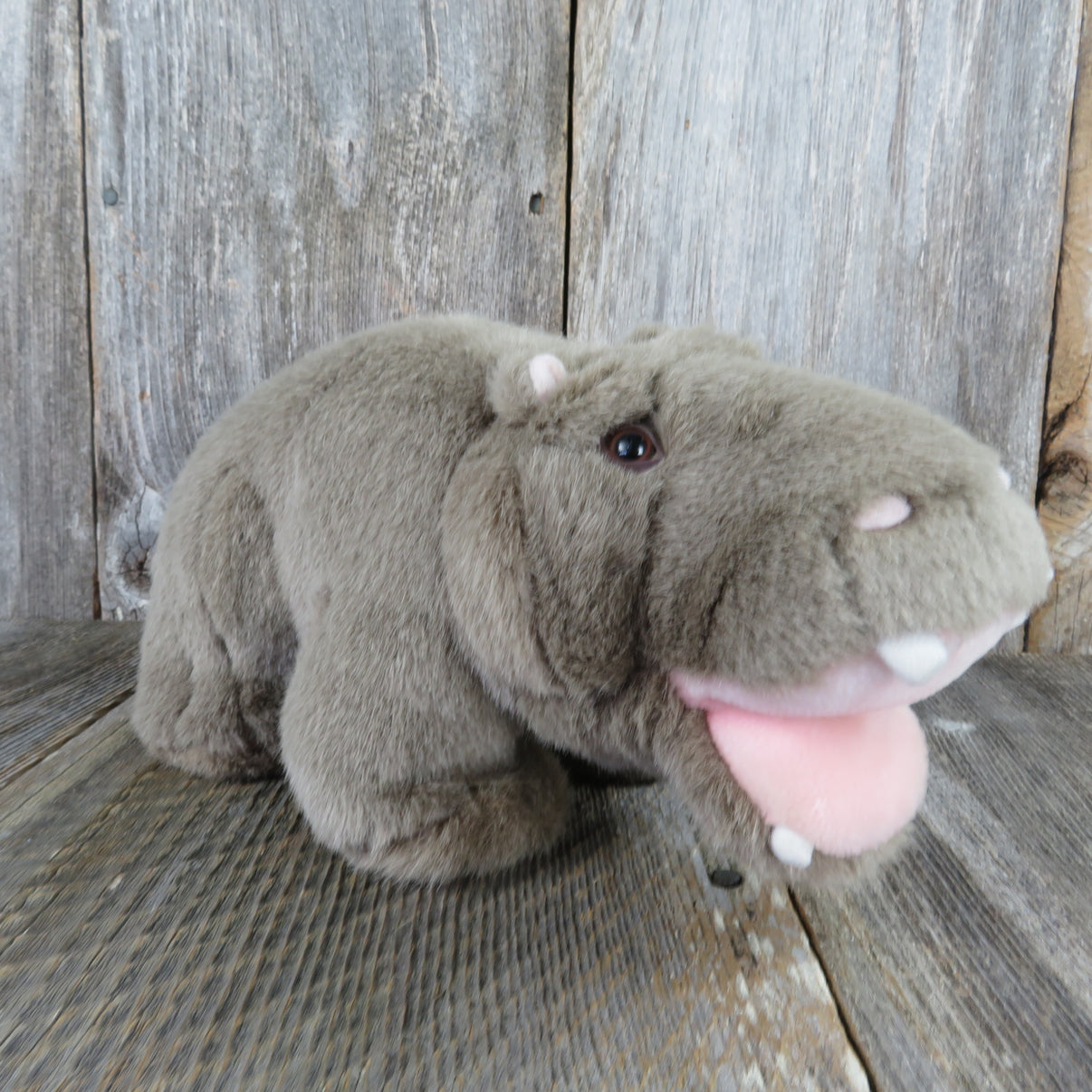 Vintage Hippo Plush Grey Stuffed Animal Pink Gray American Wego Plasti ...
