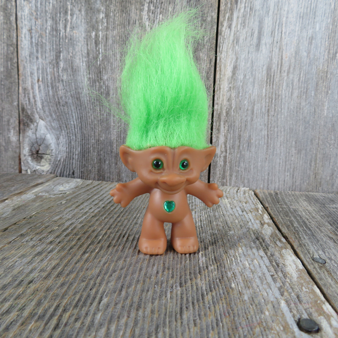 Vintage Troll Doll Green Heart Jewel Belly Button Ace Novelty Lime Gre ...