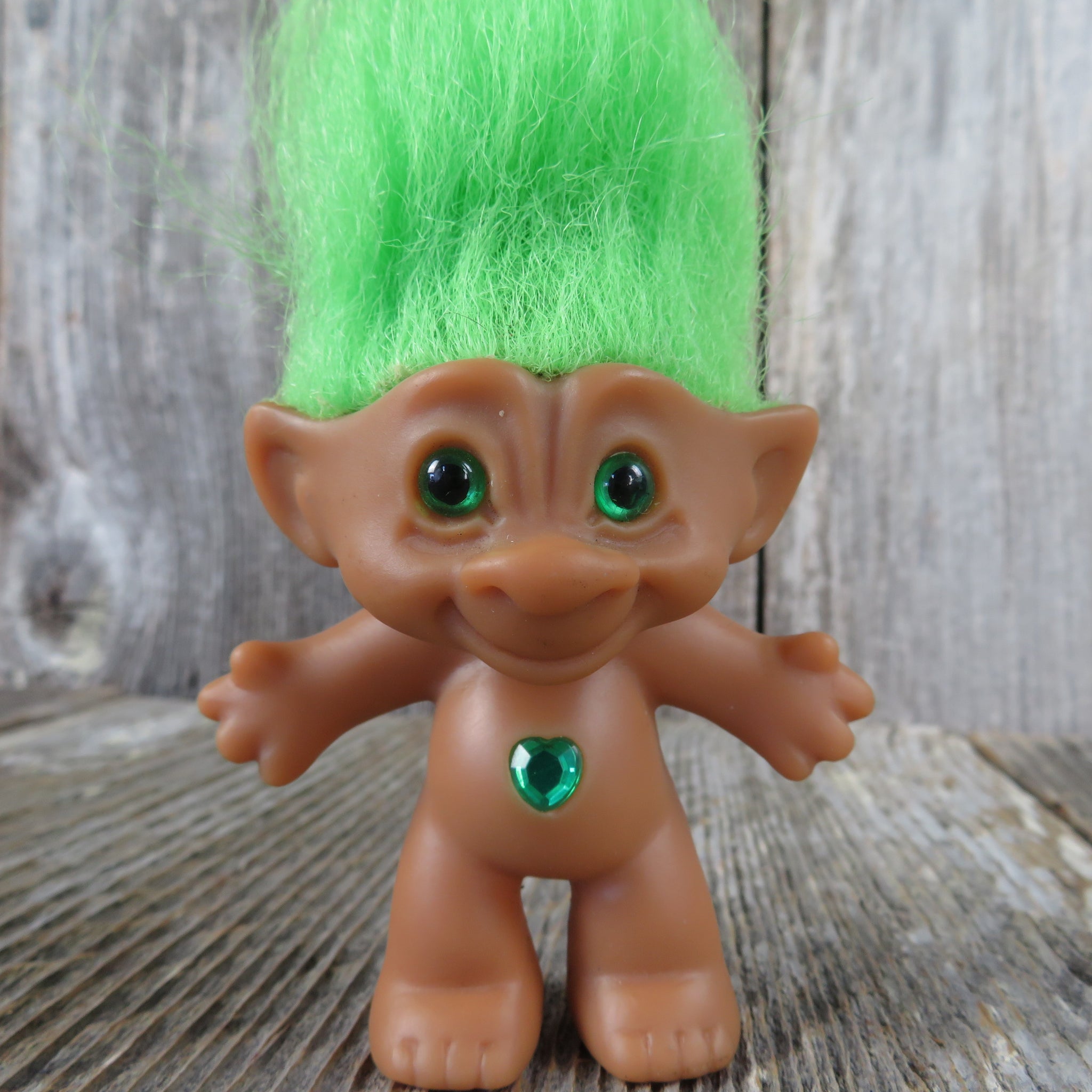 Vintage Troll Doll Green Heart Jewel Belly Button Ace Novelty Lime Gre ...