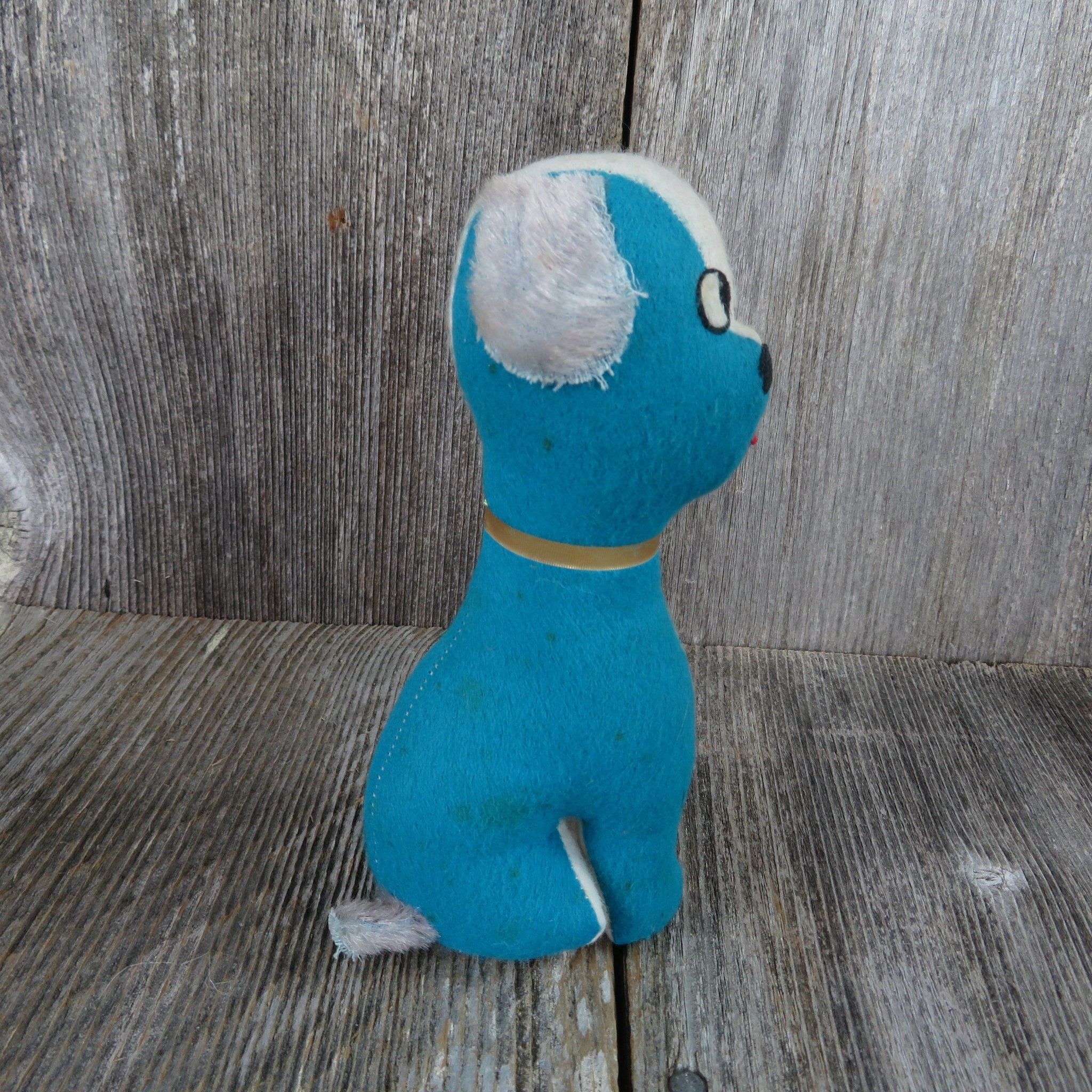 Vintage Blue Dog Plush Fomil and Sons Felt White Puppy Stuffed Animal ...