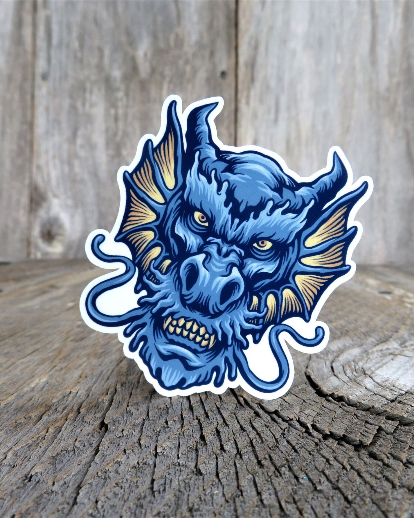 Fierce Blue Dragon Face Sticker Full Color Fantasy Lover Water Bottle ...