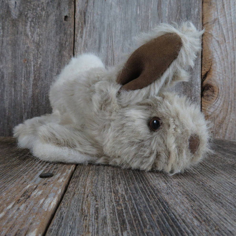 Vintage Bunny Rabbit Puppet Plush Brown Grey Cream Folkmanis Furry Fol ...