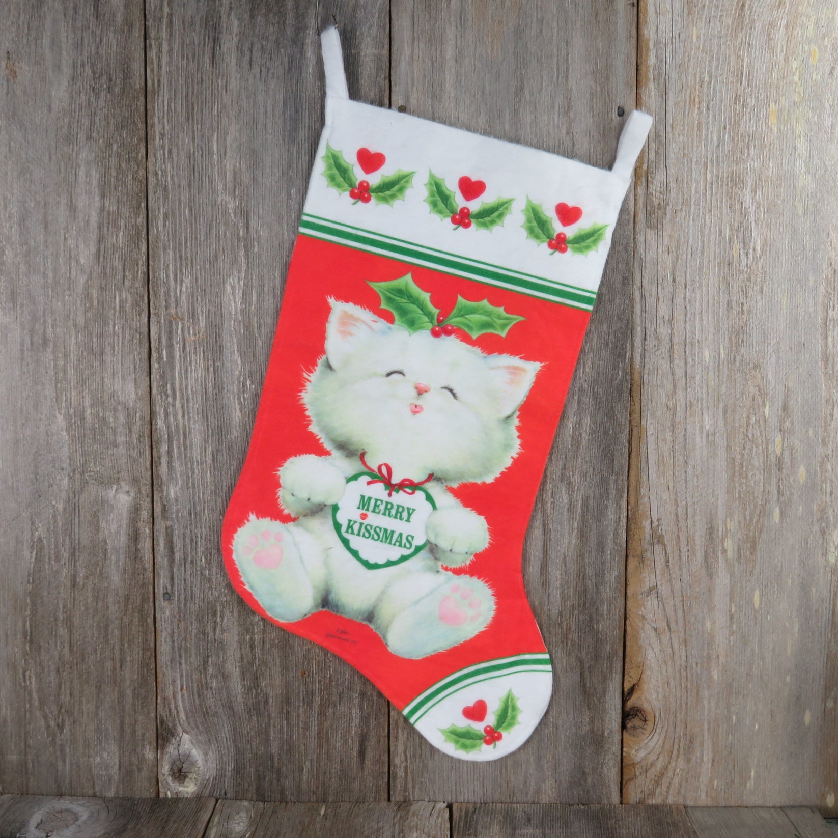 Vintage Kitten Cat Morehead Christmas Stocking Merry Kissmis Holly Fel ...