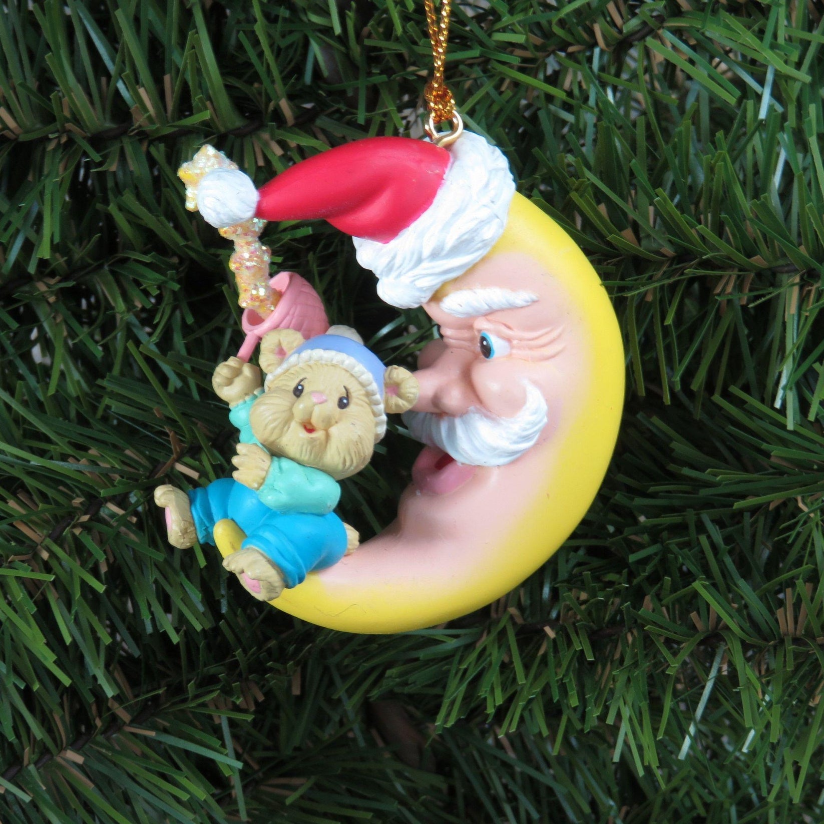 Vintage Mouse Ornament Christmas Half Moon Santa Face Baby 1994 High P ...